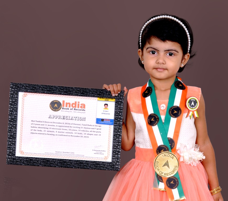 APPRECIATION- Shri Yazhini S - India Book of Records APPRECIATION- Shri Yazhini S - India Book of Records