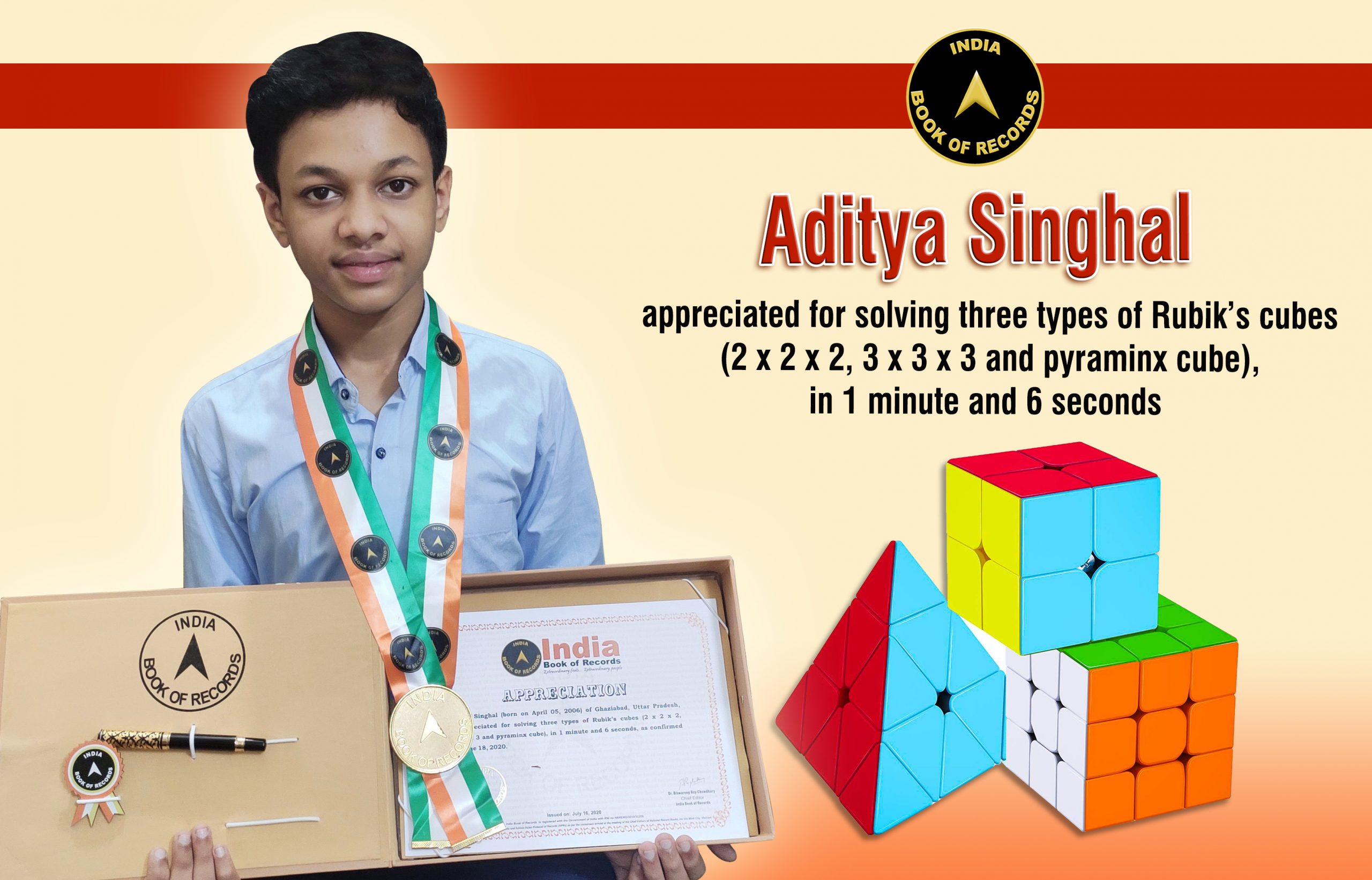 APPRECIATION - ADITYA SINGHAL - India Book of Records