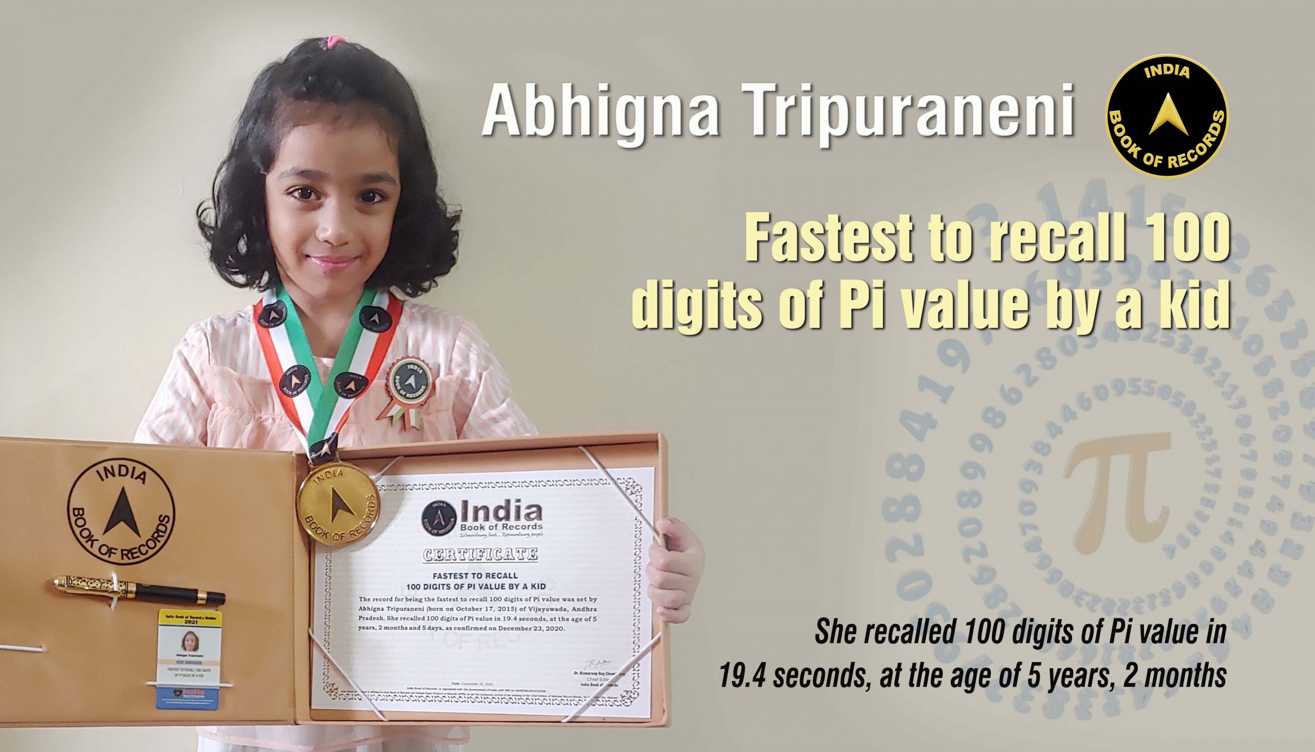 FASTEST TO RECALL 100 DIGITS OF PI VALUE BY A KID IBR