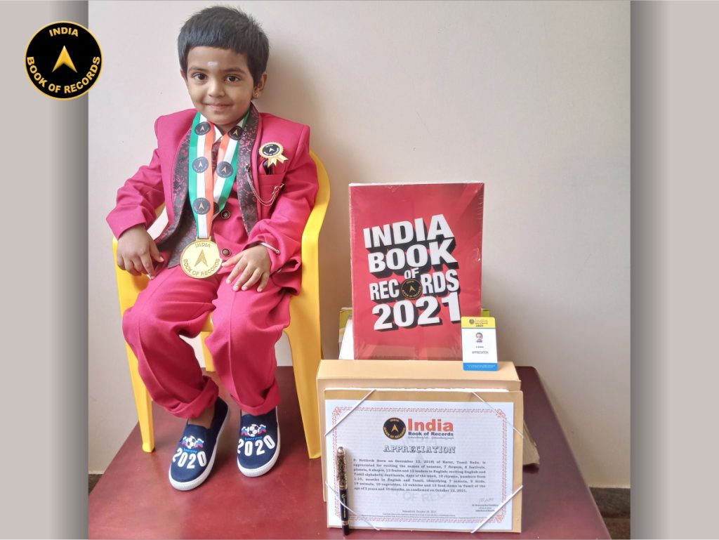 S. Krithvik - Appreciation - India Book of Records