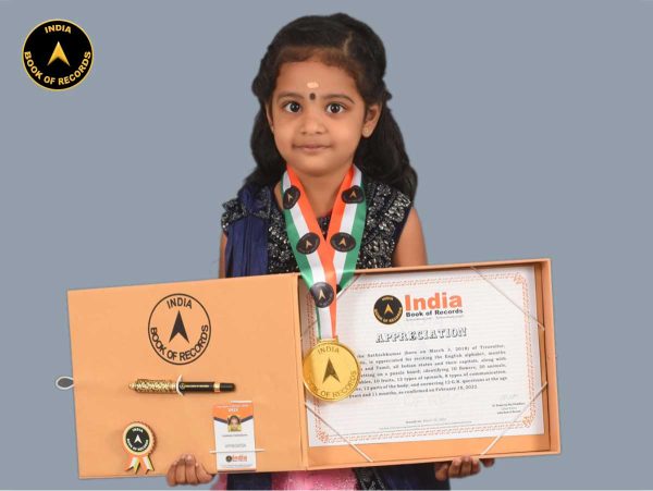 Prathiksha Sathishkumar - Appreciation - India Book of Records