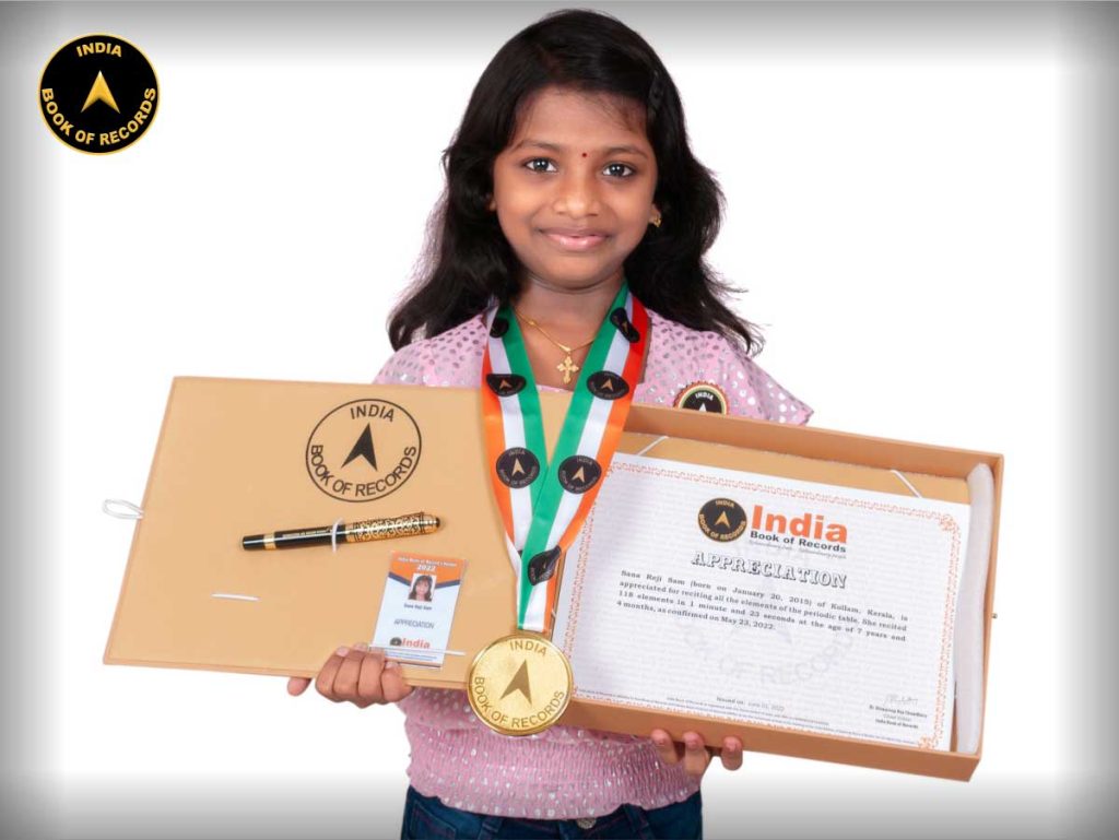 Sana Reji Sam - Appreciation - India Book of Records