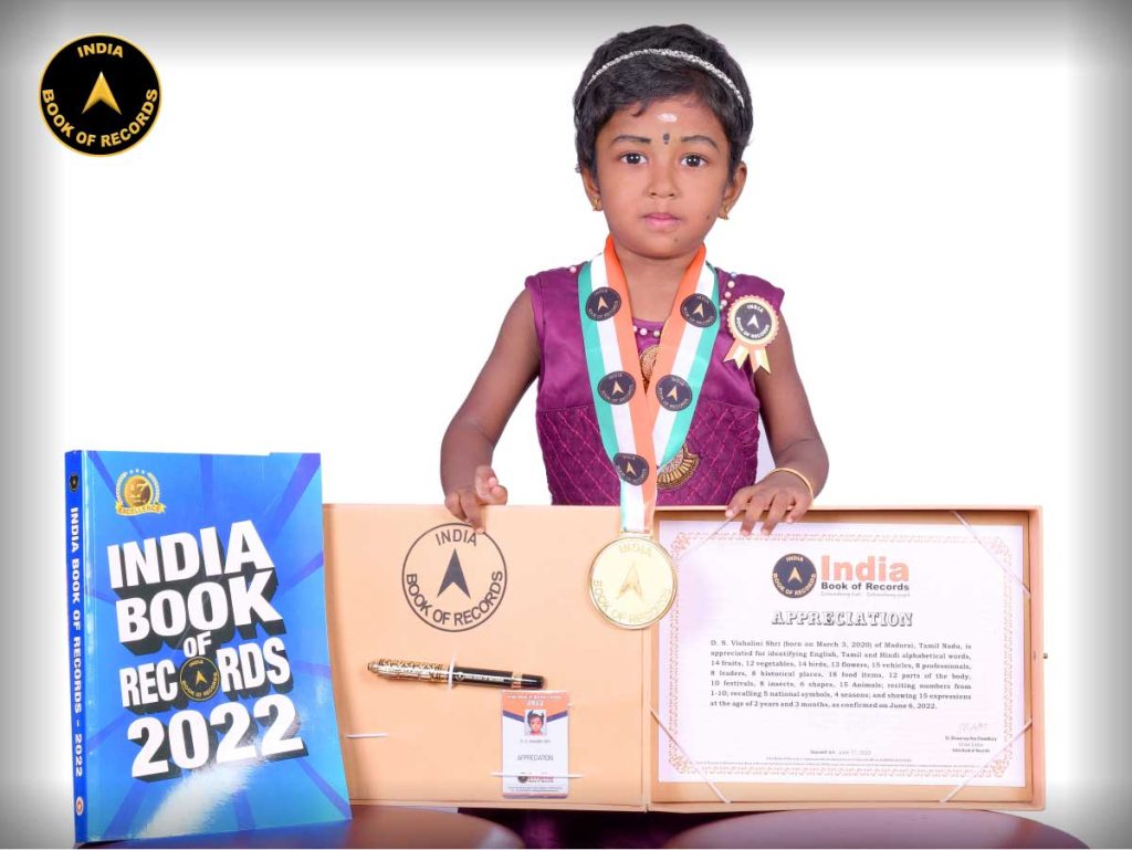 D. S. Vishalini Shri - Appreciation - India Book of Records