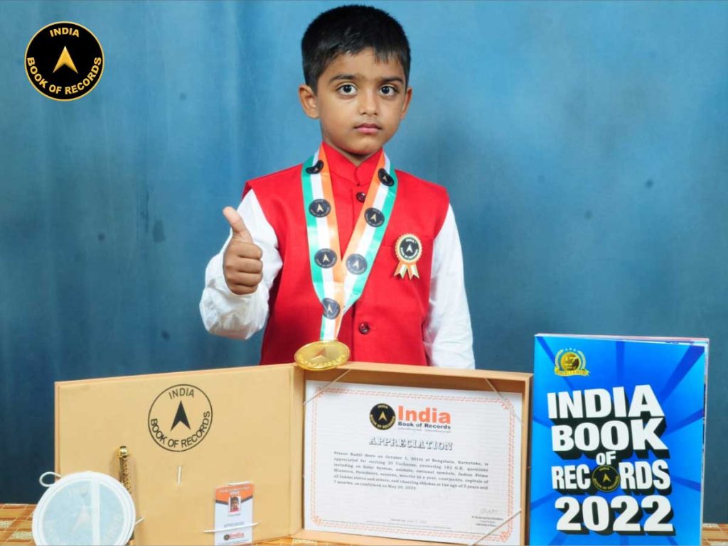 Pranav Raddi - Appreciation - India Book of Records