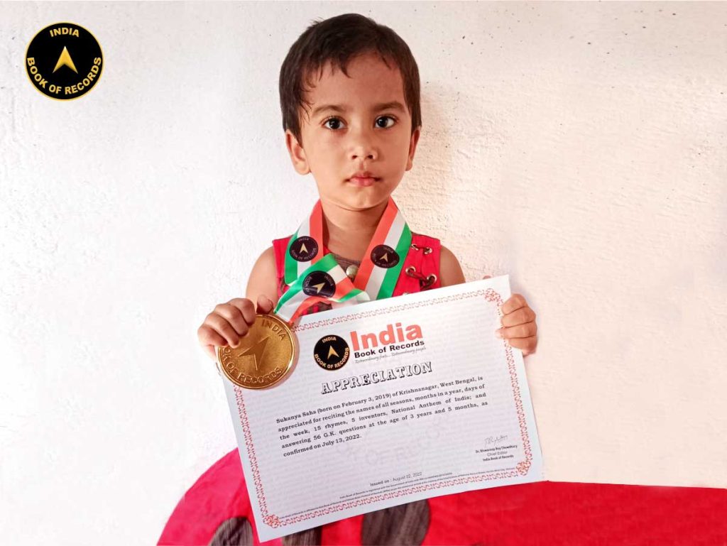 Sukanya Saha - Appreciation - India Book of Records