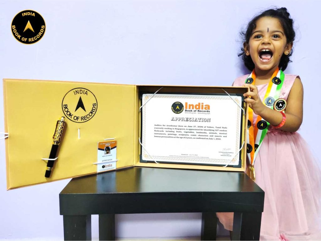 Aadhira Sai Arunkumar - Appreciation - India Book of Records
