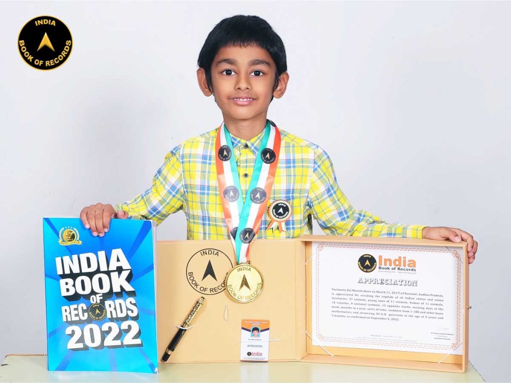 Purimetla Sai Monish - Appreciation - India Book of Records
