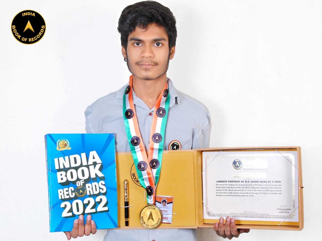 Largest portrait of M.S.Dhoni made by a teen - India Book of Records
