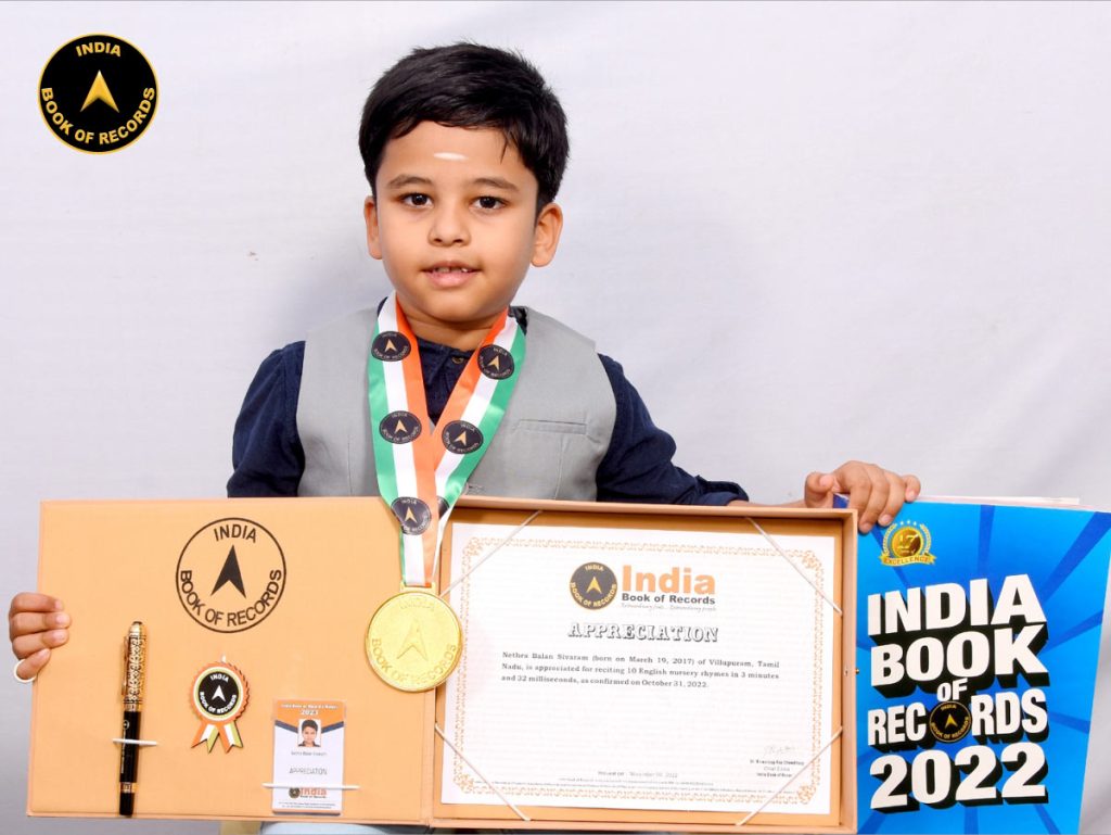 Nethra Balan Sivaram - Appreciation - India Book of Records