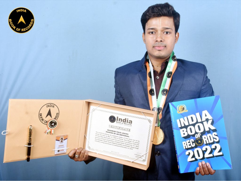 Maximum Tulsi leaves painted by an individual - India Book of Records