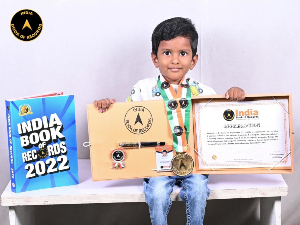 Vedansh I. P - Appreciation - India Book of Records