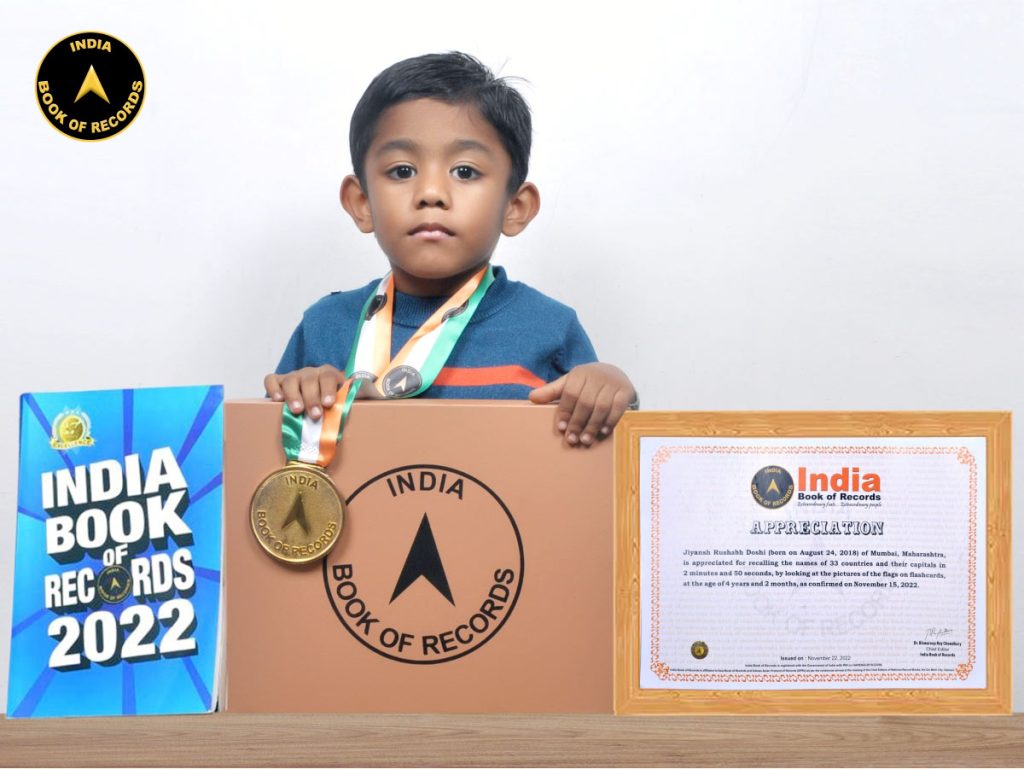 Jiyansh Rushabh Doshi - Appreciation - India Book of Records