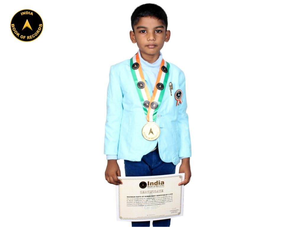 Maximum parts of human body identified by a kid - India Book of Records
