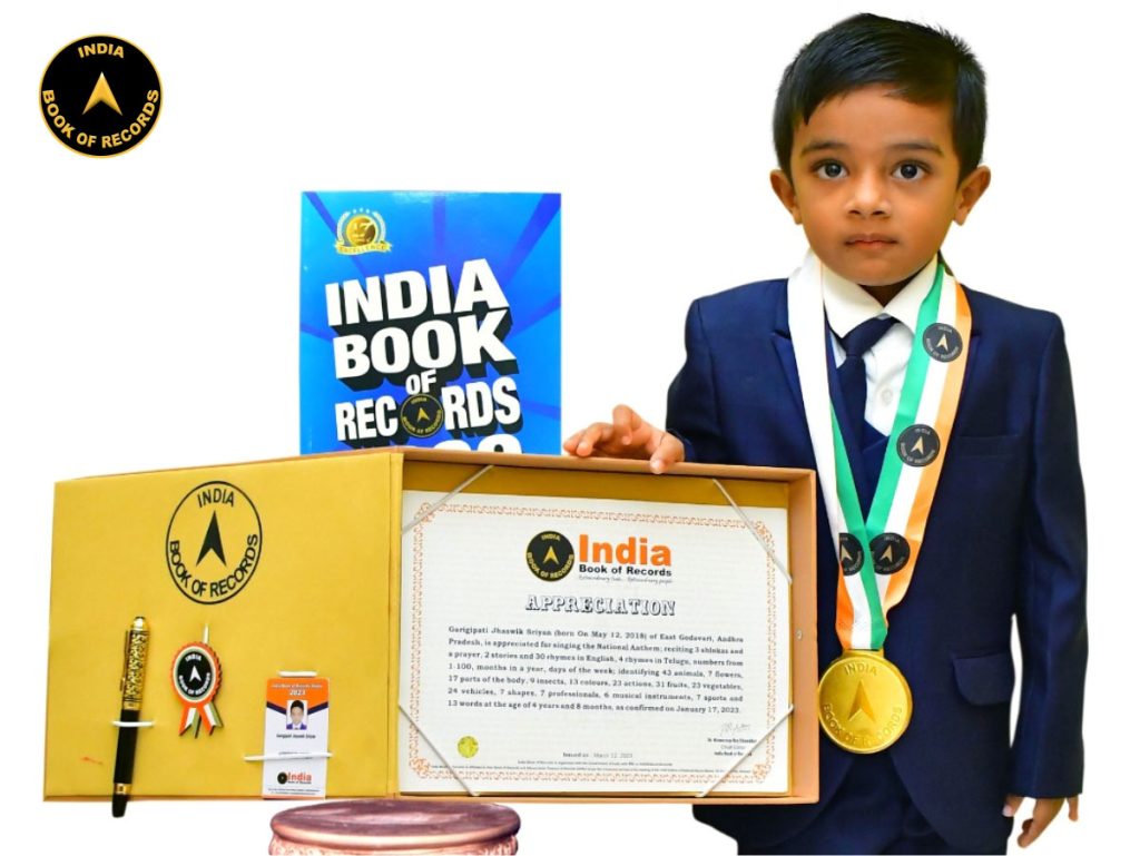 Garigipati Jhaswik Sriyan - Appreciation - India Book of Records
