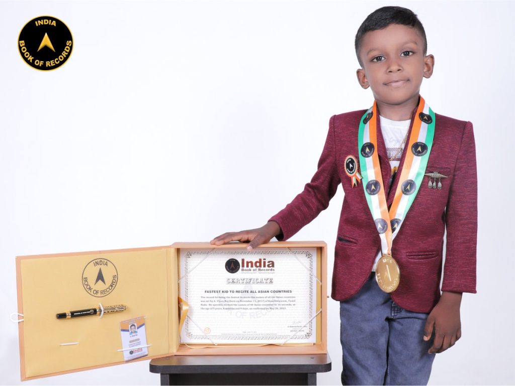 Fastest kid to recite all Asian countries - India Book of Records