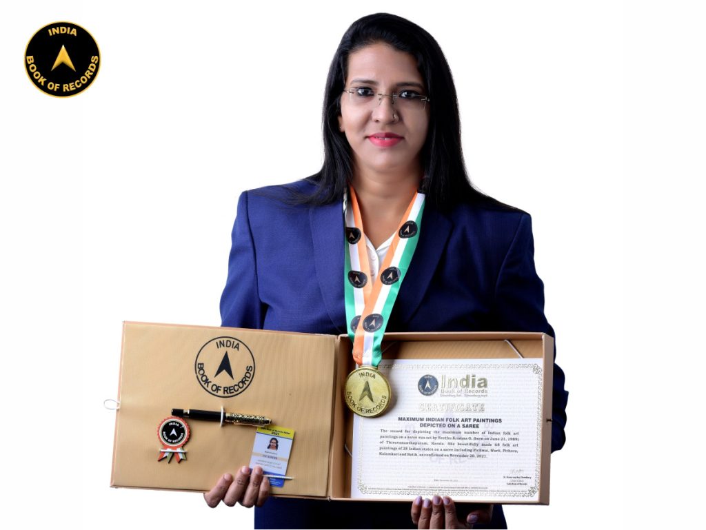 Maximum Indian folk art paintings depicted on a saree - India Book of ...