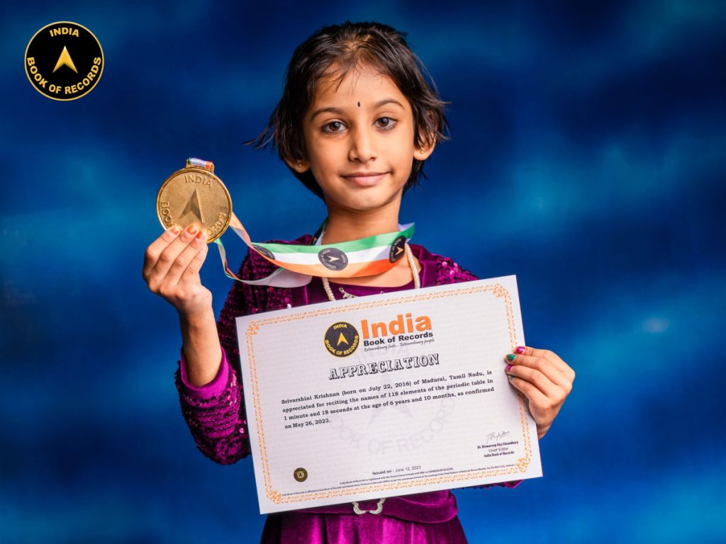 Srivarshini Krishnan - Appreciation - India Book of Records