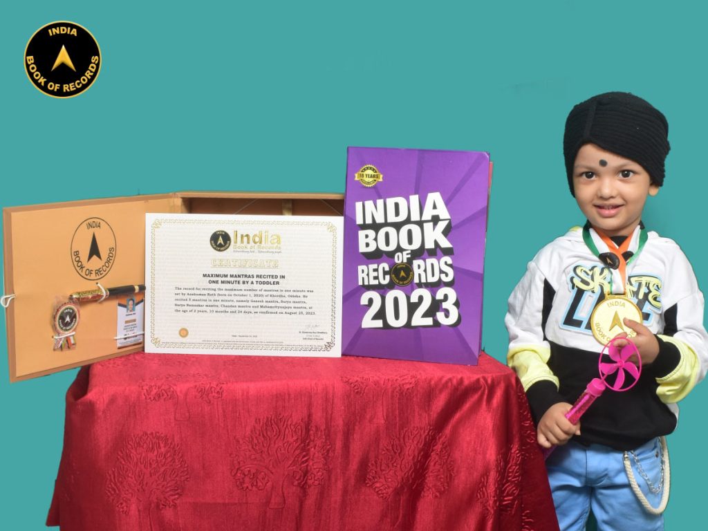 Maximum mantras recited in one minute by a toddler - India Book of Records