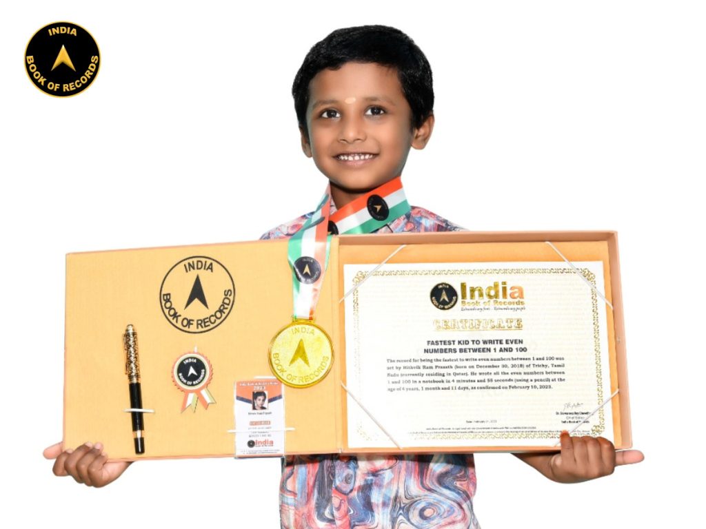 Fastest kid to write even numbers between 1 and 100 - India Book of Records