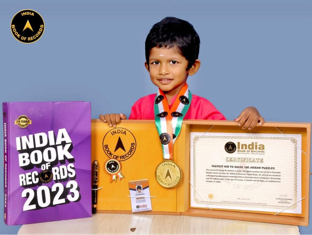 Fastest kid to solve 100 jigsaw puzzles - India Book of Records