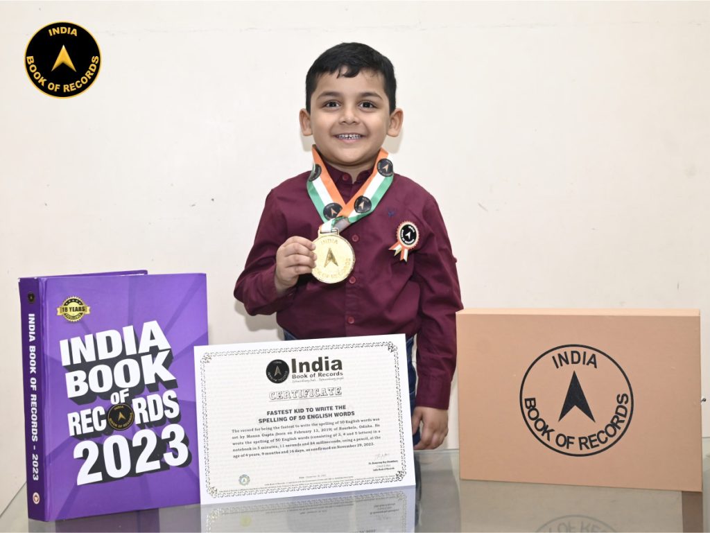 Fastest kid to write the spelling of 50 English words - India Book of ...