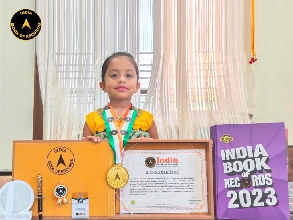 Hanvitha Gowda H.R. - Appreciation - India Book of Records