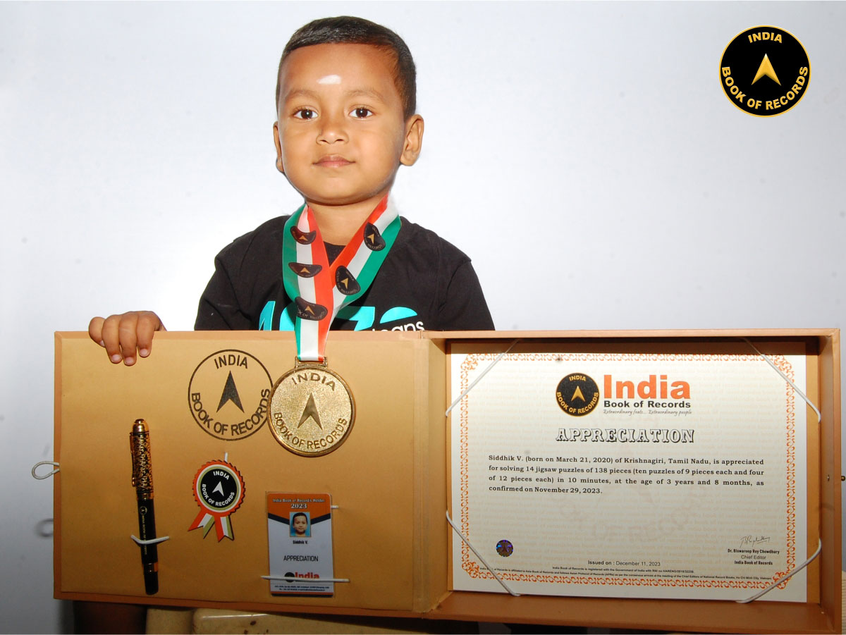 Siddhik V. - Appreciation - India Book of Records