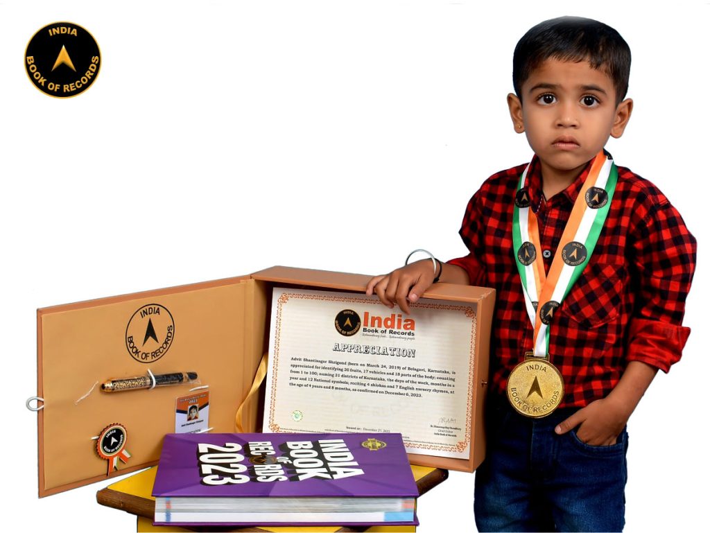 Advit Shantisagar Shrigond - Appreciation - India Book of Records