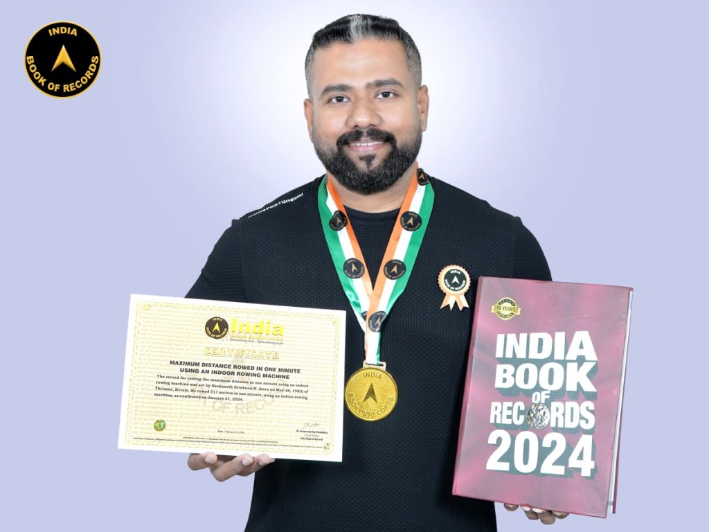 Maximum distance rowed in one minute using an indoor rowing machine - India Book of Records