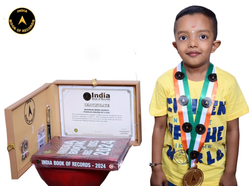 Maximum word search puzzles solved by a kid - India Book of Records