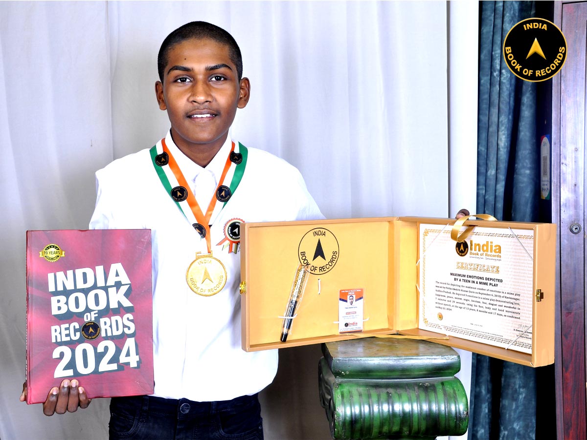 Maximum emotions depicted by a teen in a mime play - India Book of Records