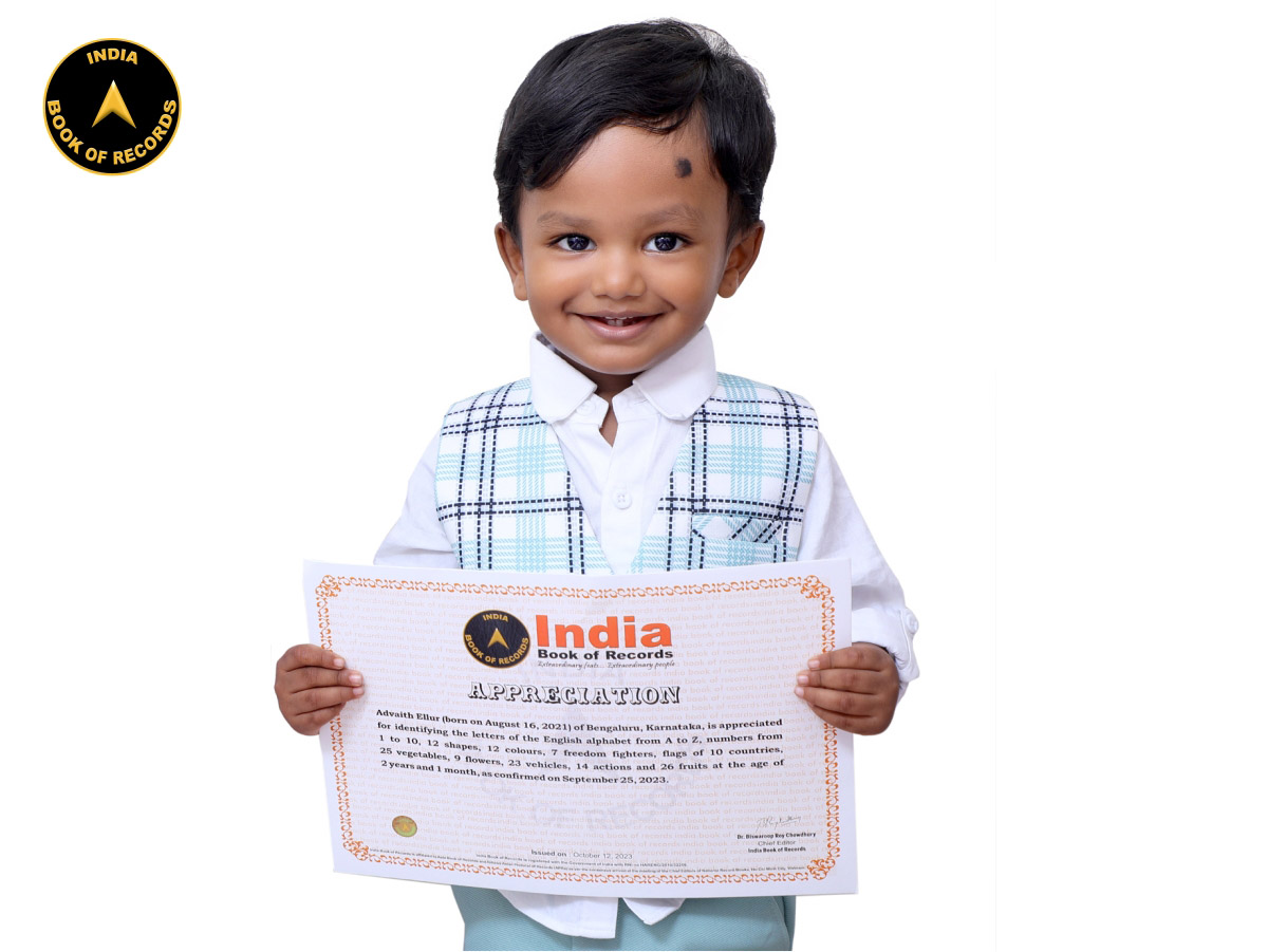 Advaith Ellur - Appreciation - India Book of Records