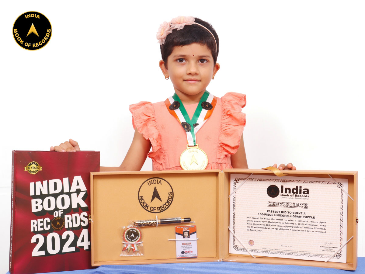 Fastest kid to solve a 100-piece Unicorn jigsaw puzzle - India Book of ...