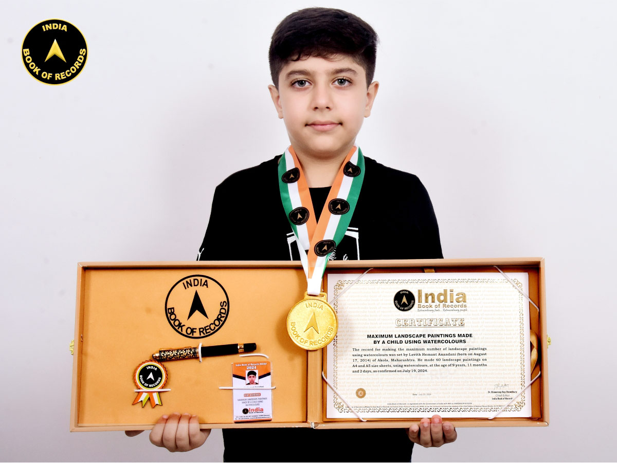 Maximum landscape paintings made by a child using watercolours - India ...