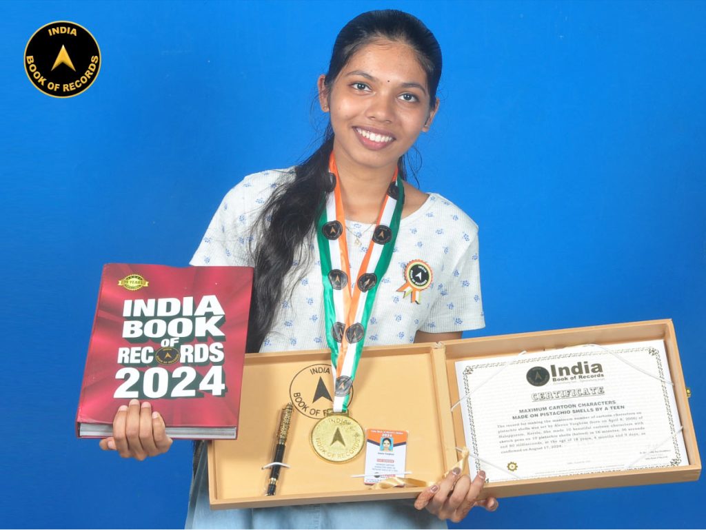 Maximum cartoon characters made on pistachio shells by a teen