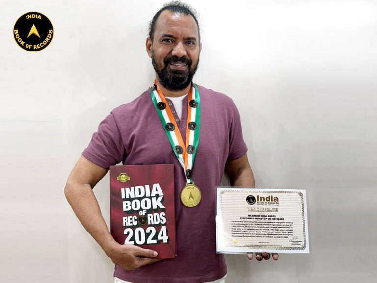 Maximum yoga poses performed nonstop on ice slabs - India Book of Records