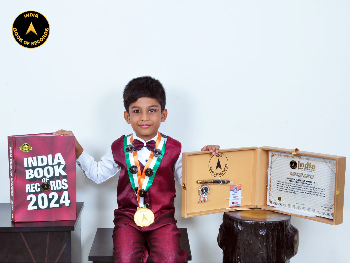 Maximum elephant names of Kerala recited by a kid - India Book of Records