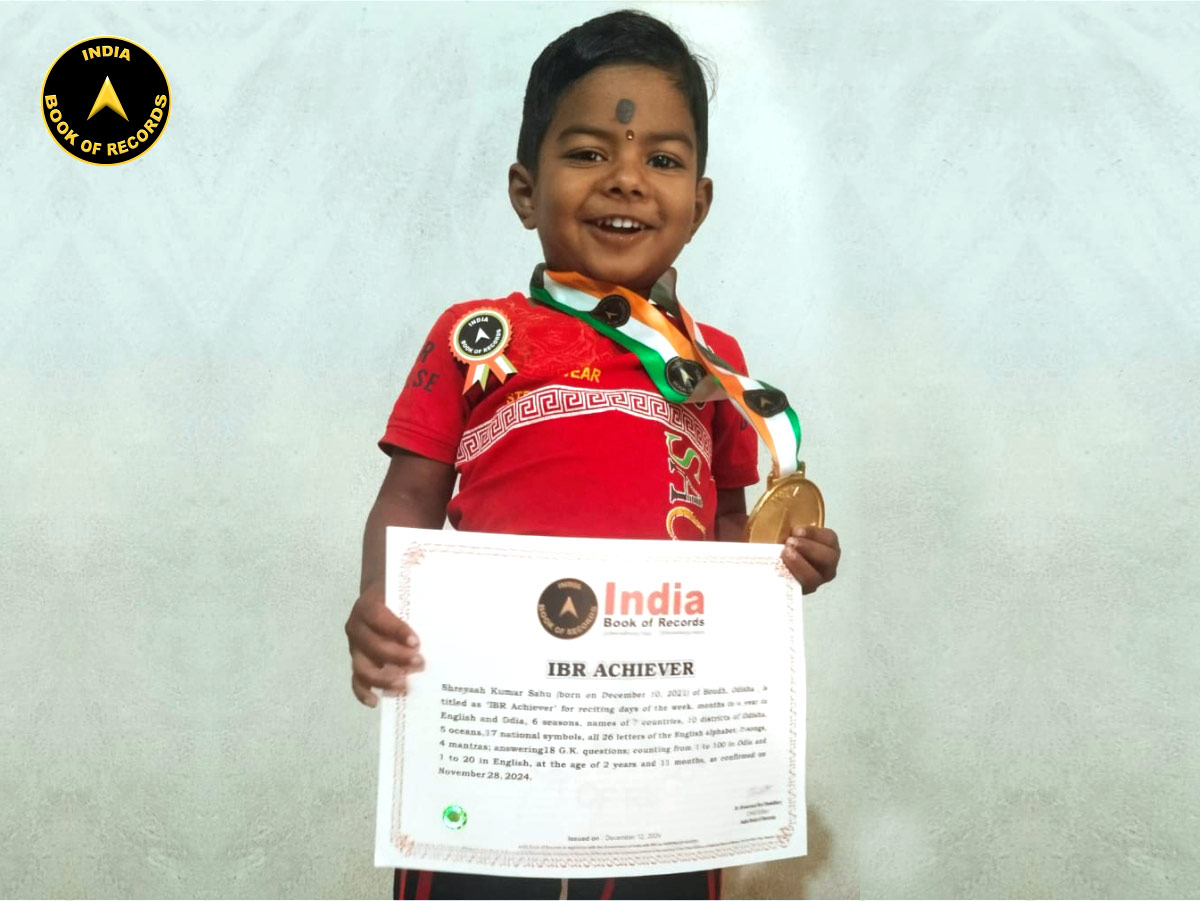Shreyash Kumar Sahu - IBR Achiever - India Book of Records