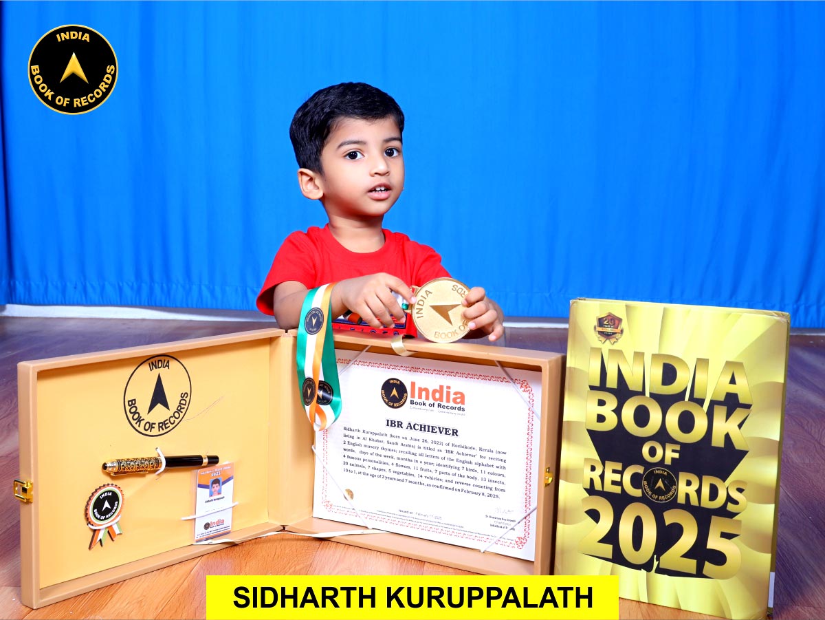 Sidharth Kuruppalath - IBR Achiever - India Book of Records