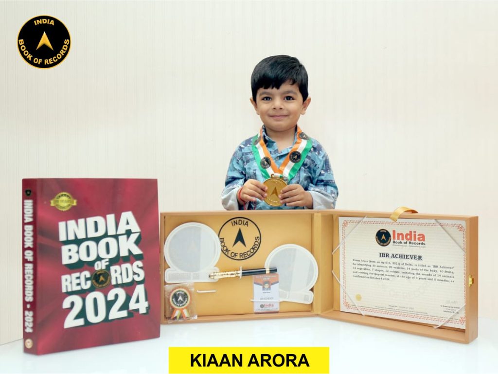 Kiaan Arora - IBR achiever - India Book of Records
