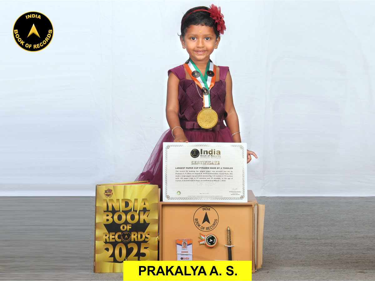 Largest paper cup pyramid made by a toddler - India Book of Records