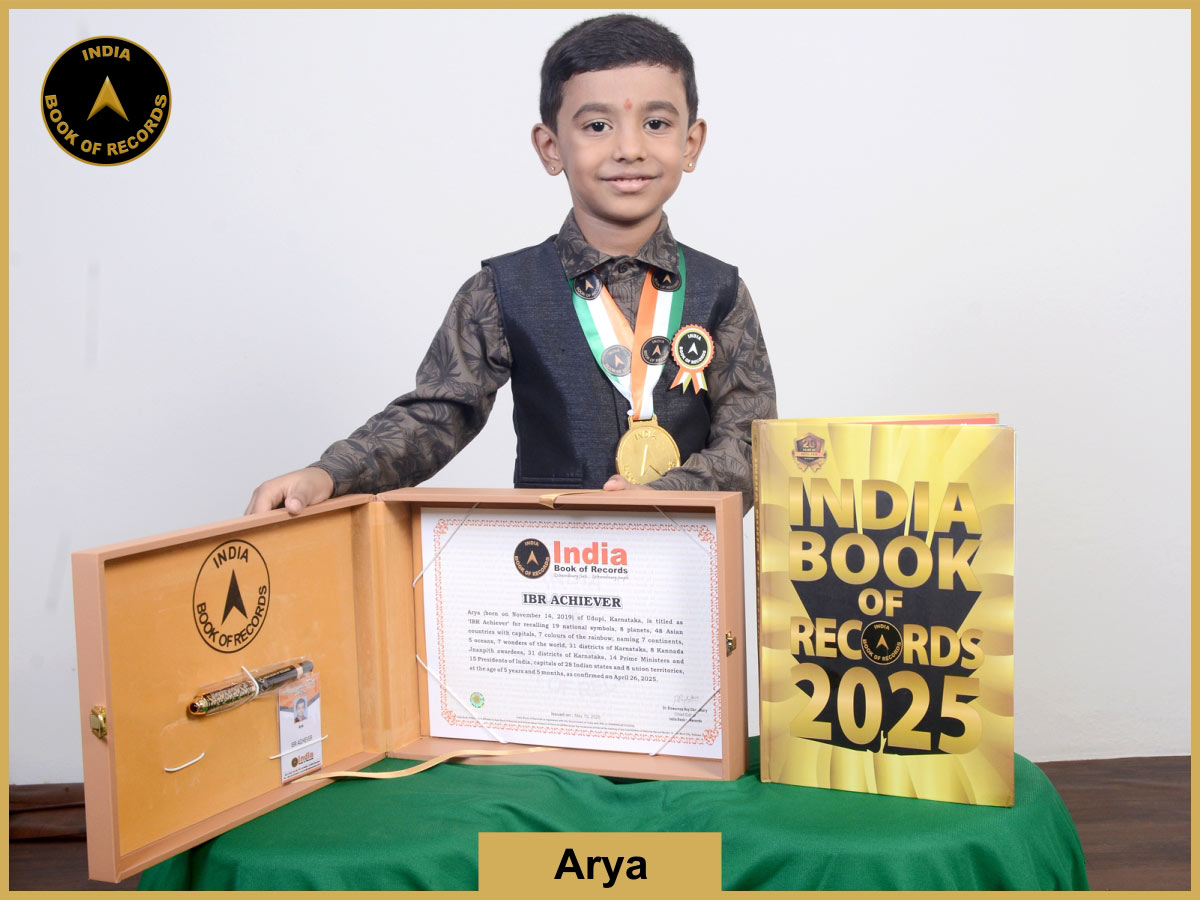 Arya - IBR Achiever - India Book of Records