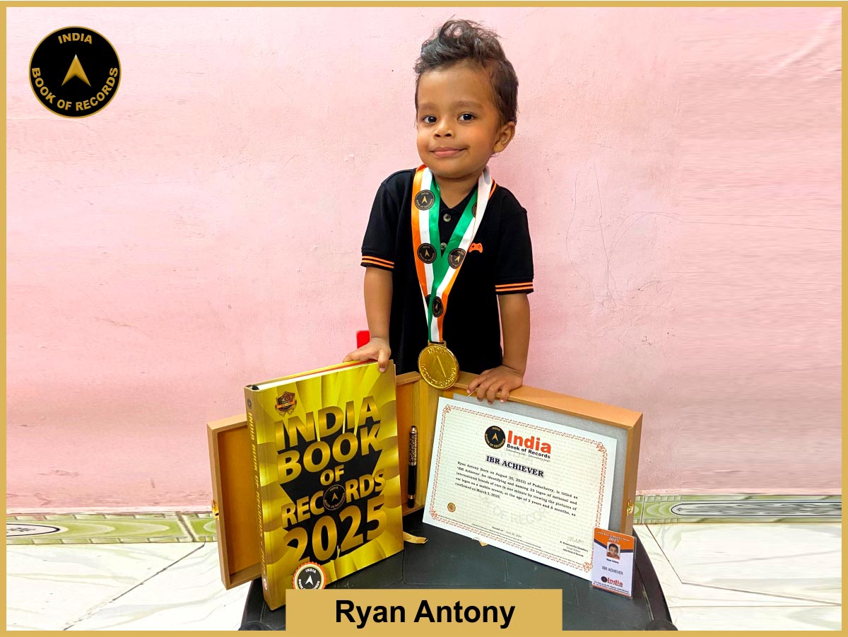 Ryan Antony - IBR Achiever - India Book of Records