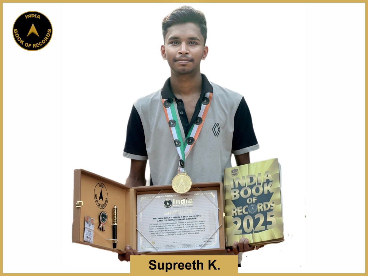 Maxi nails used by a teen to create a multi portrait string artwork