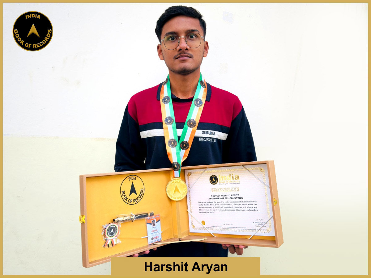 Fastest teen to recite the names of all countries - India Book of Records
