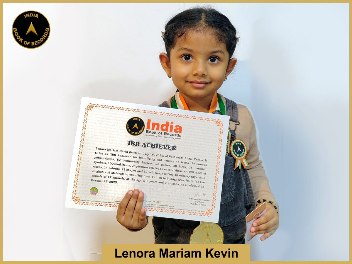 Lenora Mariam Kevin - IBR Achiever - India Book of Records