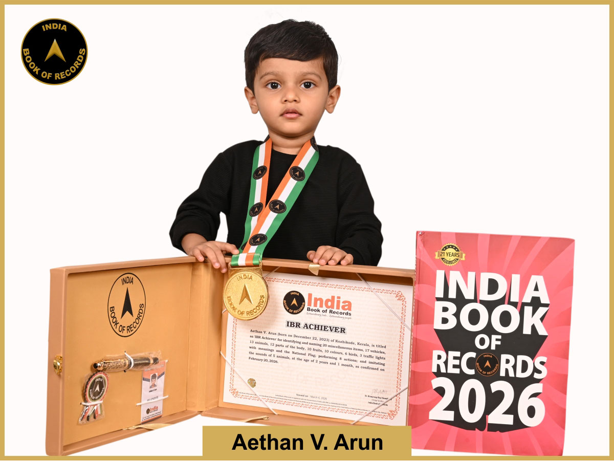 Aethan V. Arun - IBR Achiever - India Book of Records